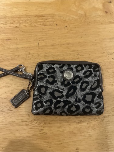 Coach Leopard Print Wristlet Pouch Wallet Silver Black Metallic | eBay