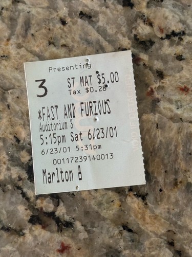 FAST AND FURIOUS MOVIE TICKET STUB 6/23/01 AMC | eBay