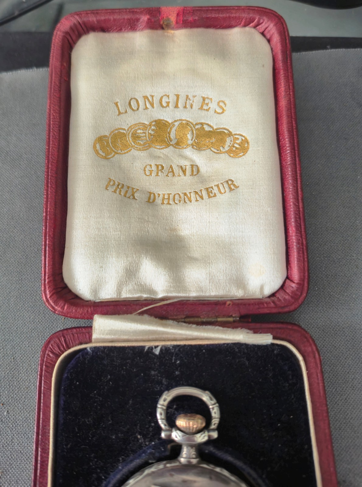 LONGINES POCKET WATCH SILVER FULL HUNTER SCENE ANGELS HORSES AND MEN ...