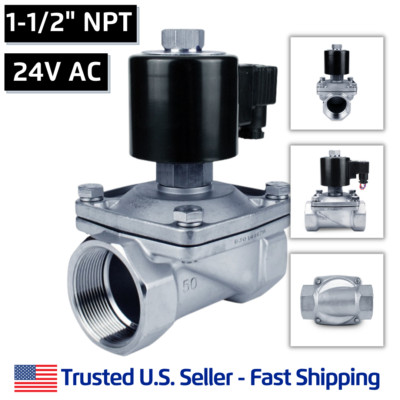 1-1/2" SS 24V AC NORMALLY OPEN Stainless Steel Electric Solenoid Valve ...