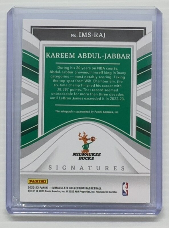 2022-23 Immaculate Kareem Abdul-Jabbar Signatures Autograph Auto #32/75 ...