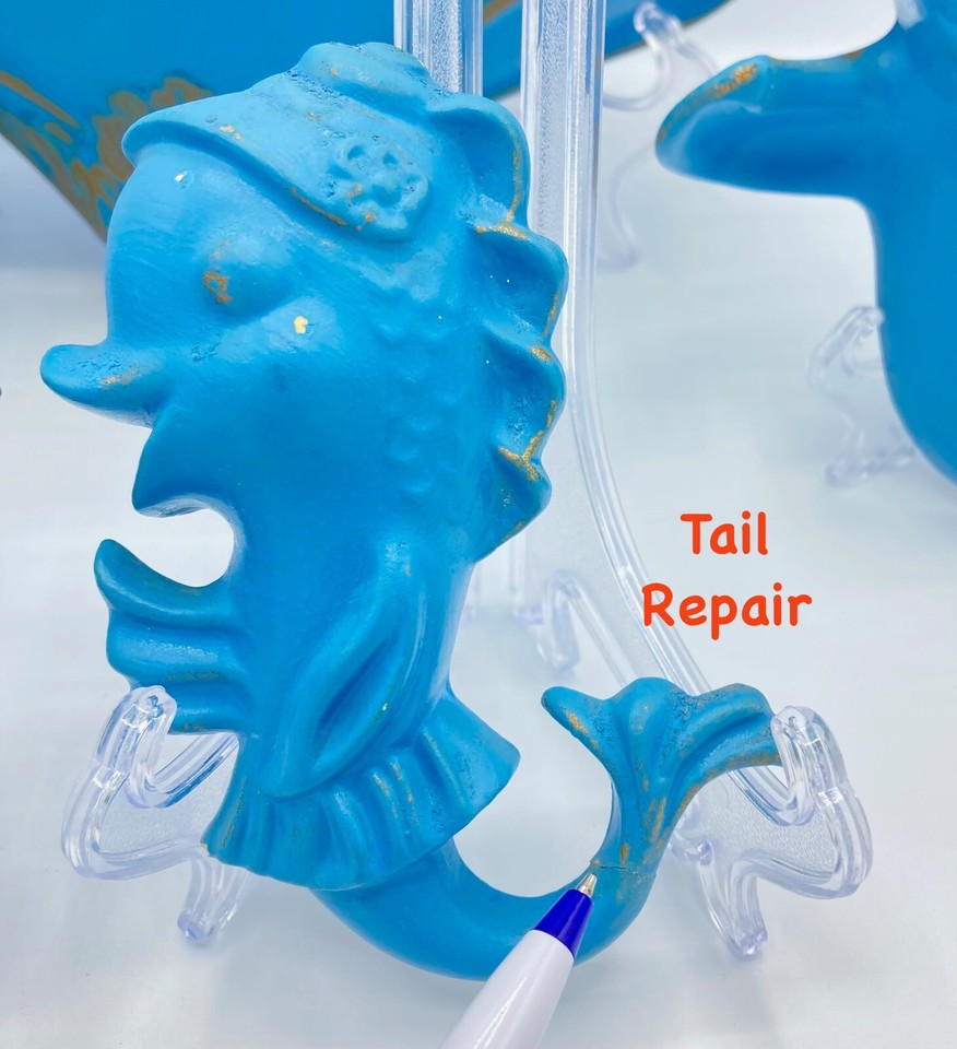 Rare Vintage Blue Ceramic Fish Family w/ Wall Pocket Planter Complete ...