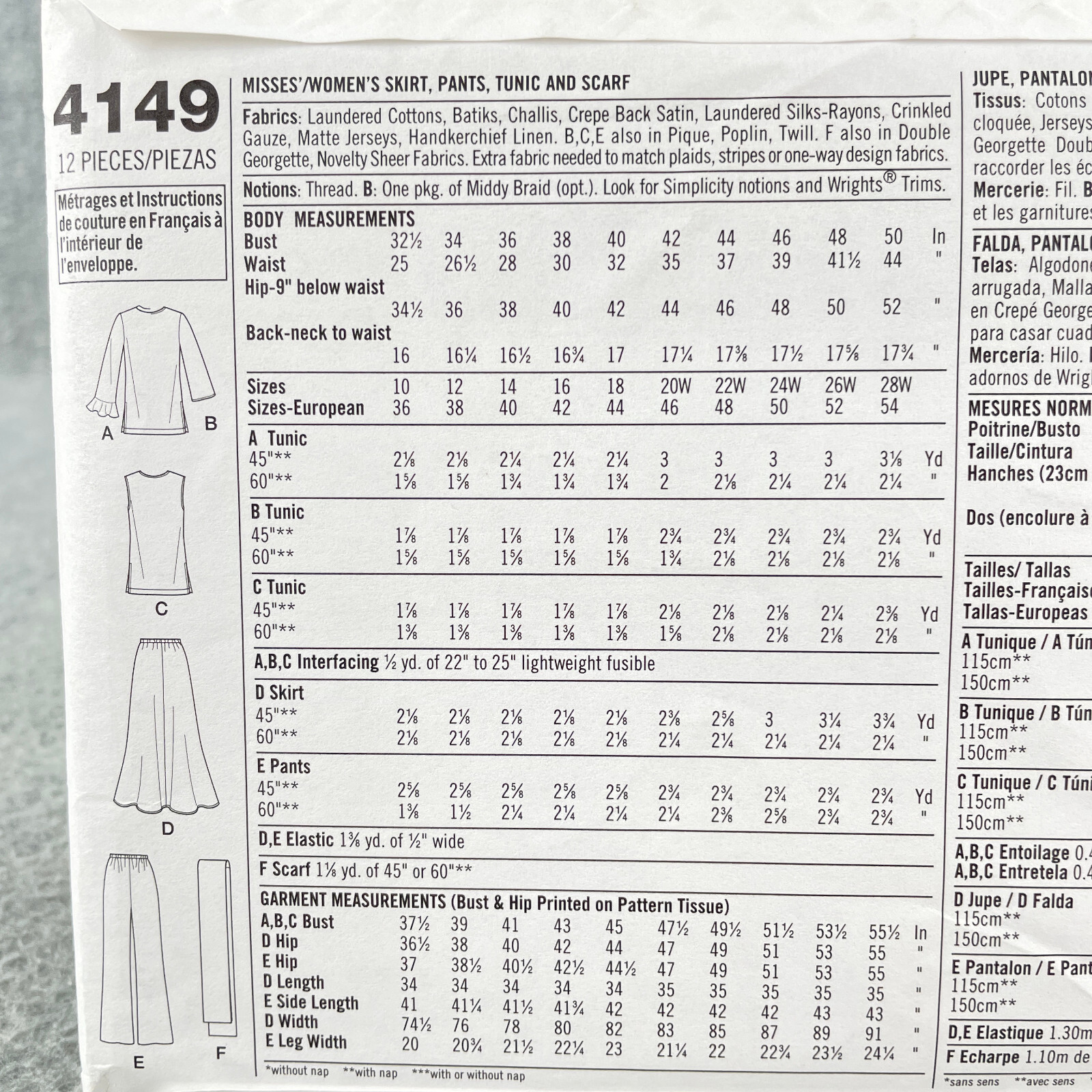 Simplicity 4149 Flared Skirt Pants Tunic and Scarf Misses 10 18 Sewing ...