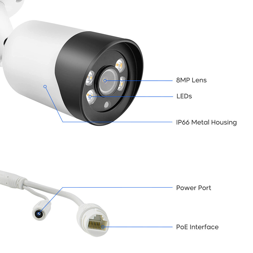 4P 4K Hikvision Compatible 8MP Full Color PoE MIC IP Camera PG2087C ...