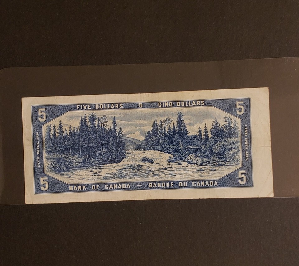 ERROR 1954 Bank of Canada $5 DEVIL FACE Banknote. MISCUT ERROR. Prefix ...