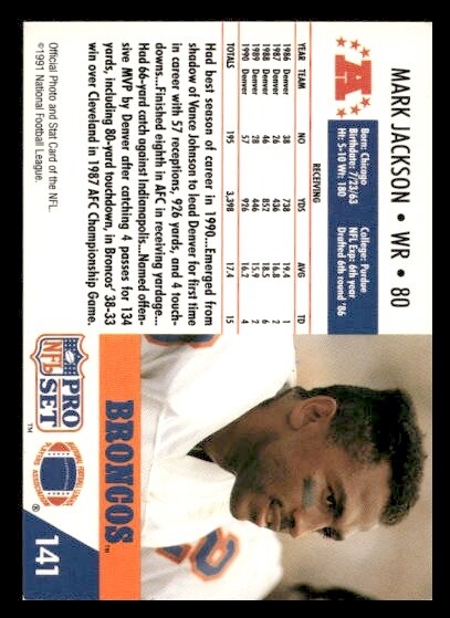 1991 Pro Set #141 Mark Jackson Denver Broncos | eBay