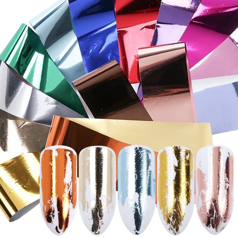 14pcs MIRROR EFFECT Nail Art Foil Stickers Starry Sky Wrap Adhesive Tip ...