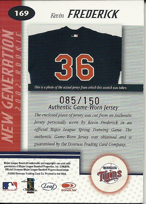 2002 Leaf Certified Materials Mirror Red Kevin Frederick 169 Twins 085/ ...