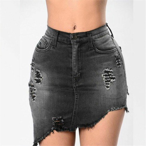 Sexy Women's High Waist Ripped Denim Bodycon Pencil Mini Jean Skirt ...