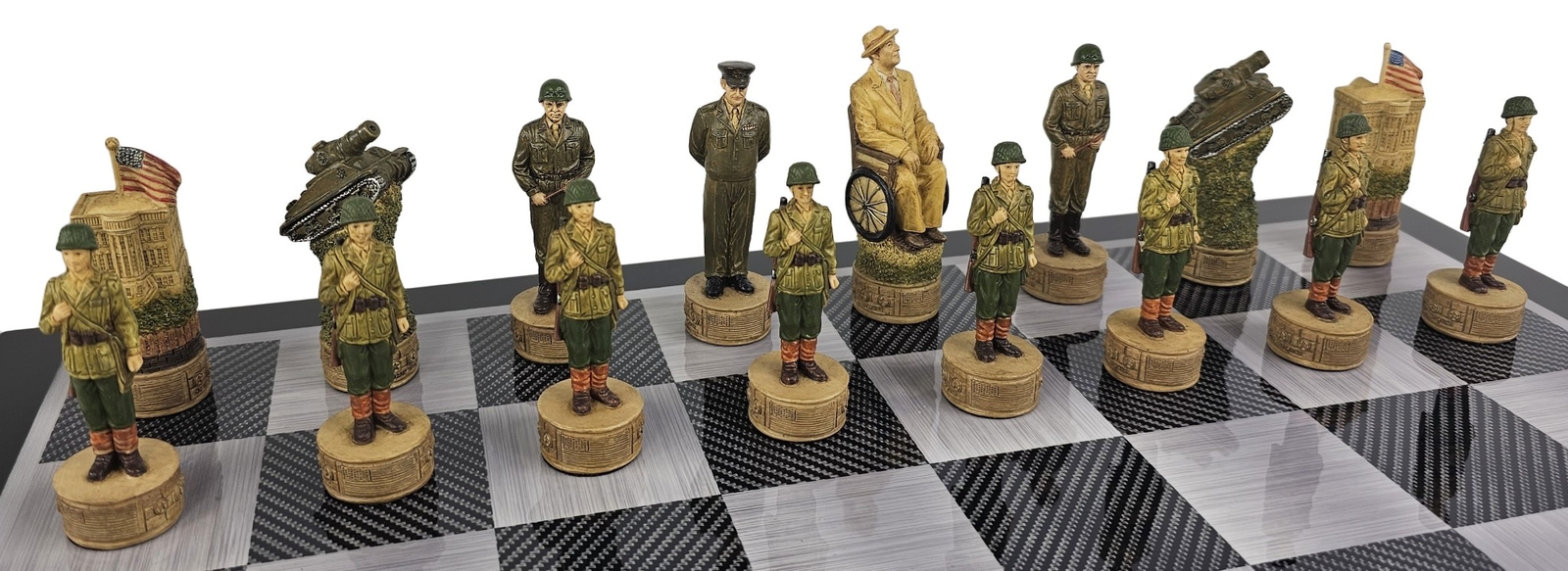 WW2 US vs GERMANY Chess Set W/ 18" Carbon Fiber Color Board World War 2 ...