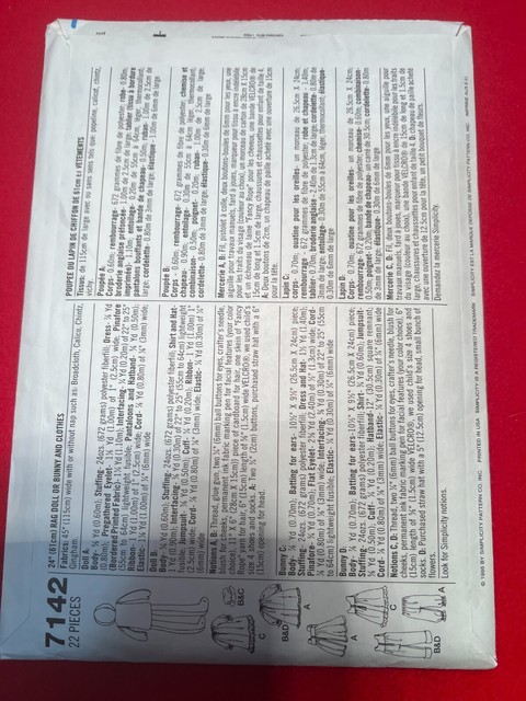 Simplicity Pattern 7142 Rag Doll or Bunny and Clothes 24 Inch for sale ...