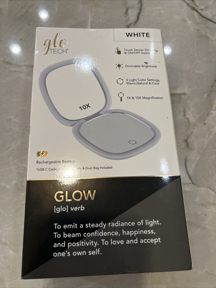 GloTech LED Compact Makeup Mirror – White New | eBay