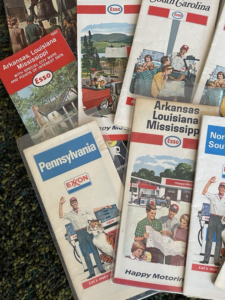 Vintage Lot Of 15 Esso Exxon Tiger Gas Station A3 US Highway Road Maps ...