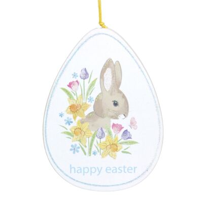 Gisela Graham Happy Easter Bunny/Daffoil Hanging Wooden Egg Plaque ...