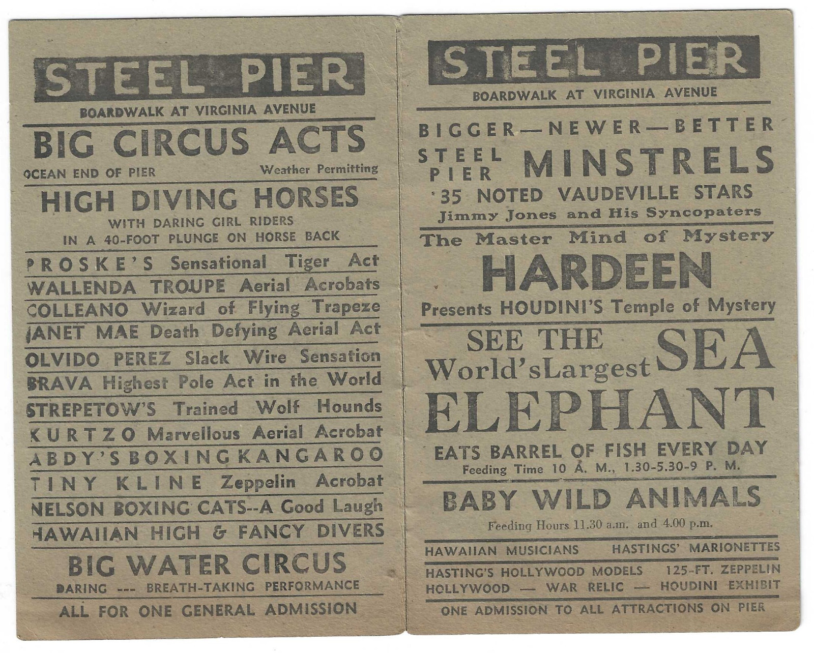 Vintage 1930s Steel Pier Program Atlantic City Hardeen Brother of Harry ...