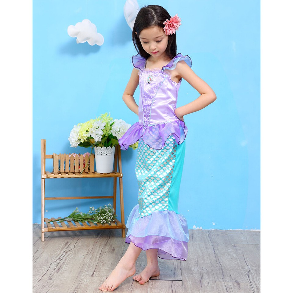 Kids Girls Mermaid Lovely Costume Cosply Princess Halloween Birthday ...