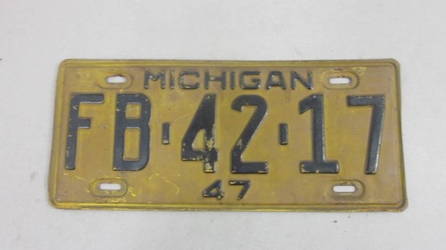 MICHIGAN 1947 licence/number plate US/United States/USA/American FB 42 ...
