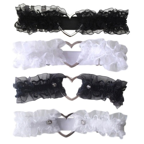 Women Sweet Ruffled Lace Garter Belt Metal Heart Leg Harness Thigh | eBay