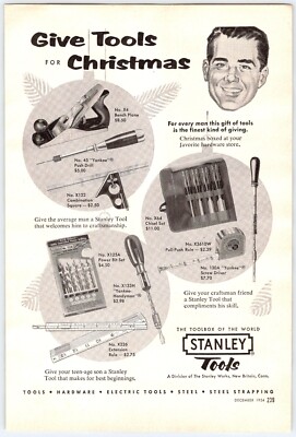 1954 CHRISTMAS STANLEY TOOLS Vintage 1950's 6.5" X 9.5" Magazine Ad ...