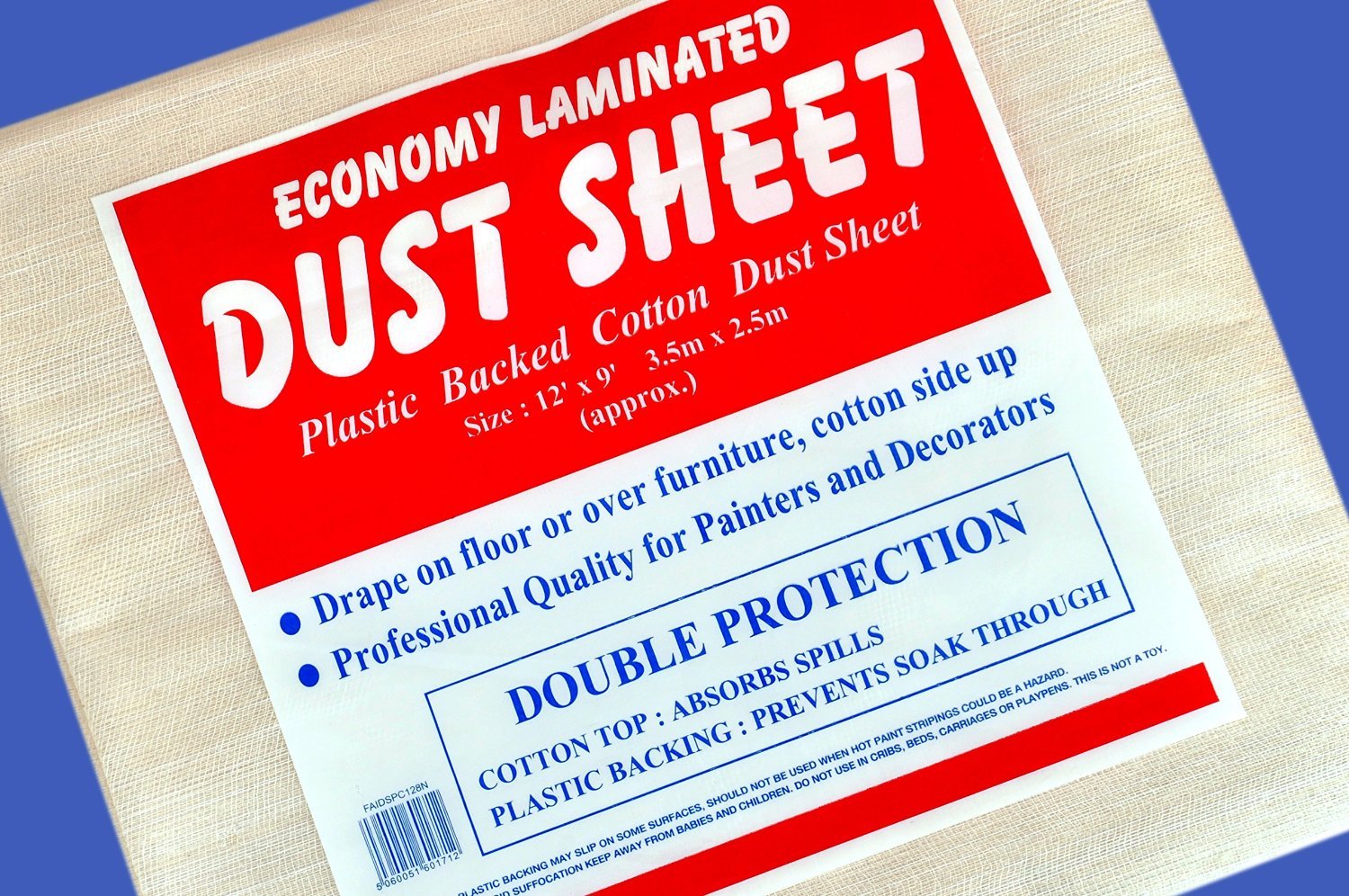 5XECONOMY 12FT X 9FT COTTON TWILL DUST SHEET WITH WATERPROOF POLYTHENE ...