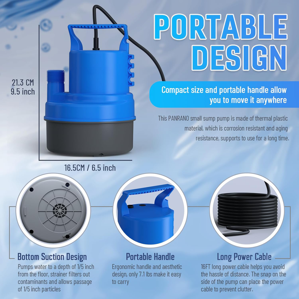 1/ 2 HP Submersible Water Pump 2500 GPH Portable Small Sump Pump | eBay