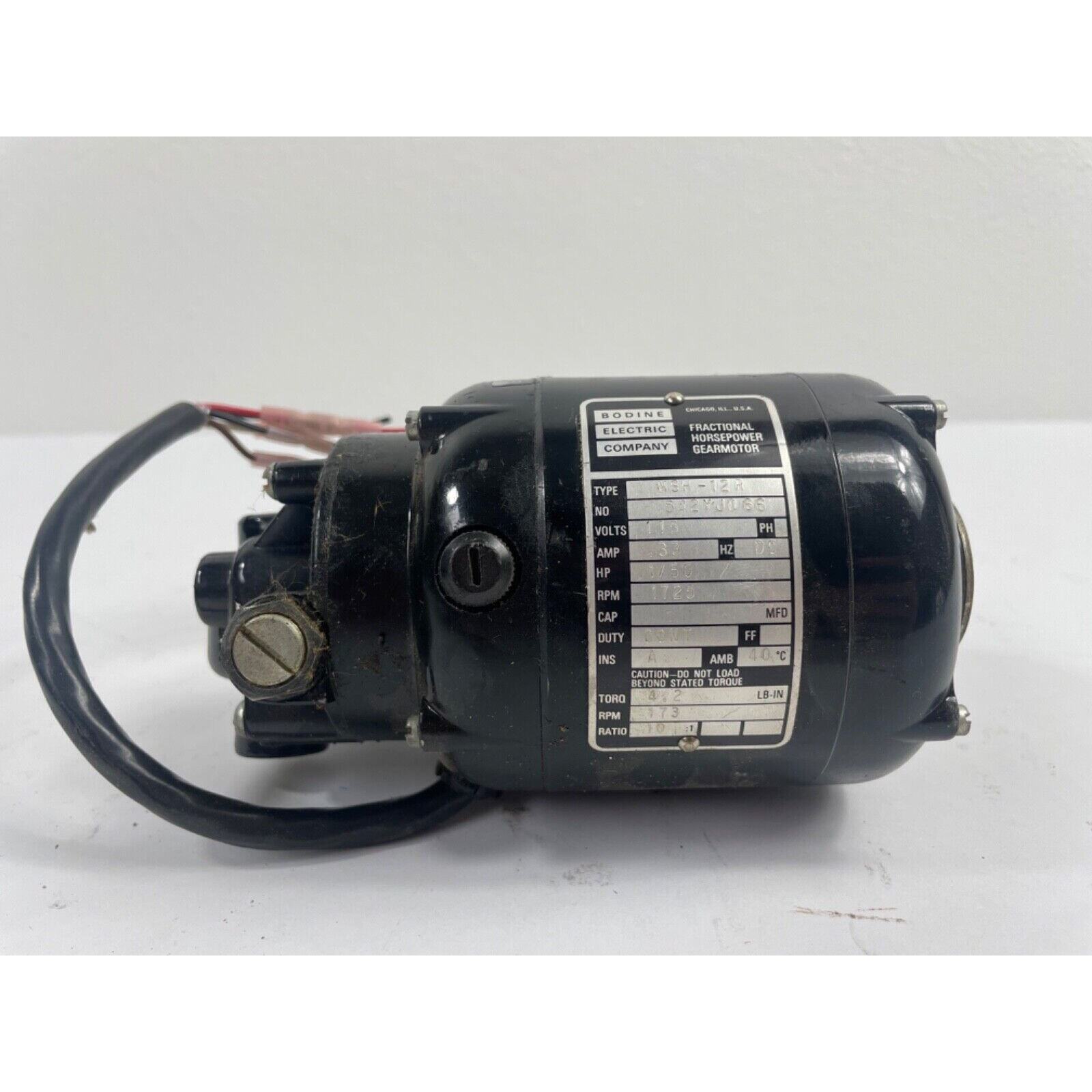 BODINE ELECTRIC COMPANY MOTOR NSH - 12 115V 1/50 HP 1725 RPM .33 AMPS ...