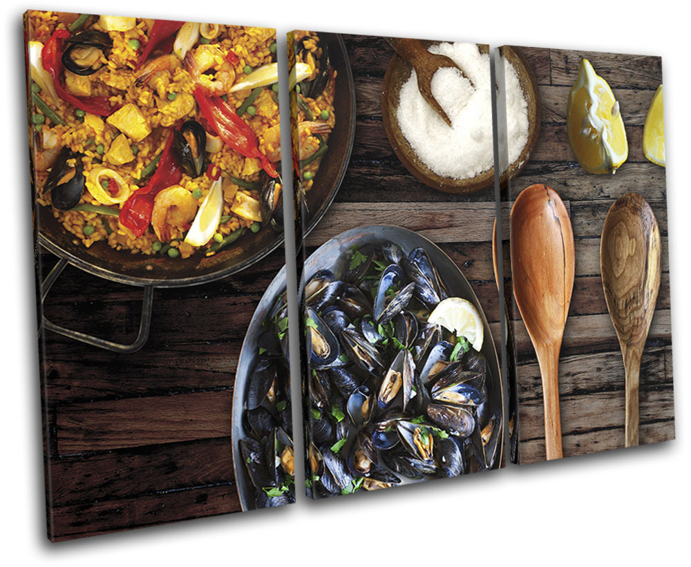 Spanish Paella Seafood Food Kitchen TREBLE CANVAS WALL ART Picture ...