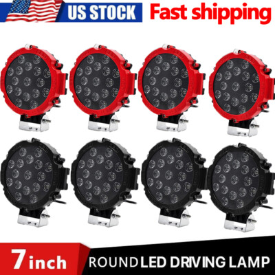 1/2/4PK 7inch Round LED Work Light Bar Pods Driving Fog Headlight Truck ...