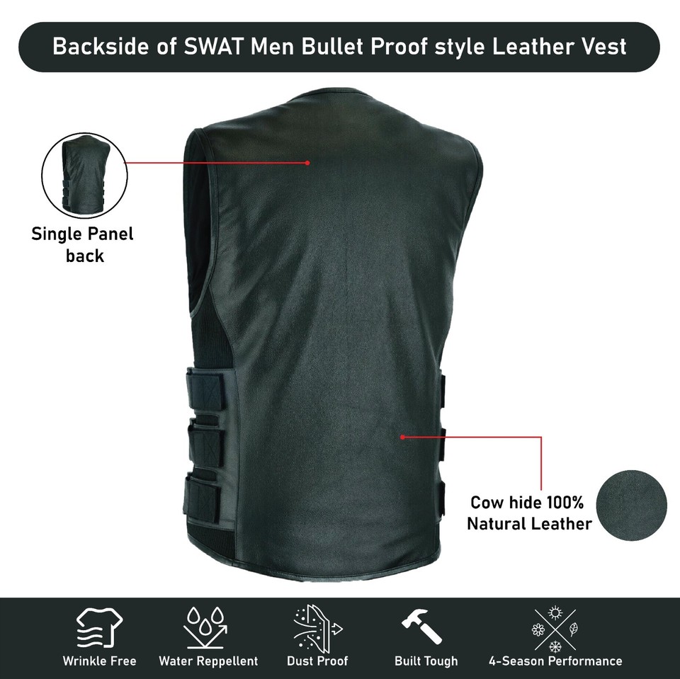 SWAT Men Bullet Proof style Leather Motorcycle Vest Bikers Club # ...