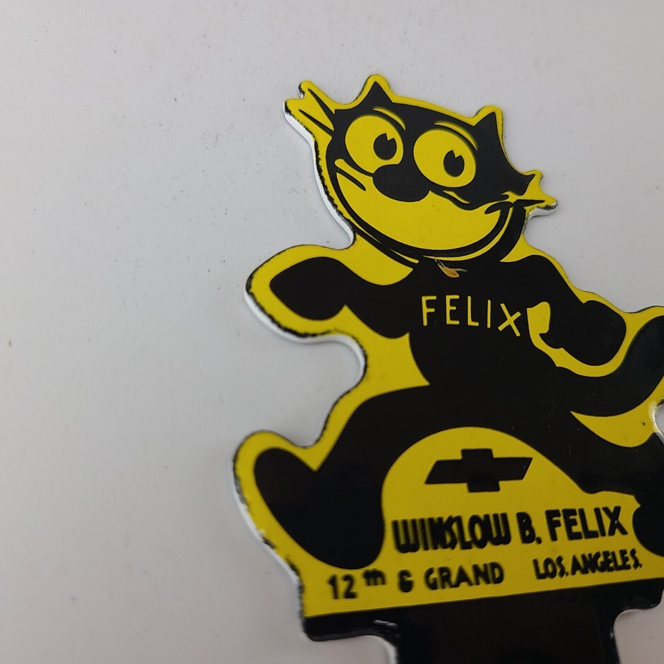 Vintage Chevrolet Porcelain Sign - Felix the Cat License Ad Topper Auto ...