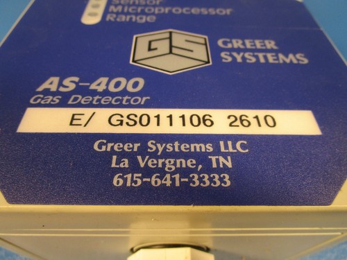 Greer Systems AS400 E Gas Detector, GS011106 2610, Solid State Sensor ...