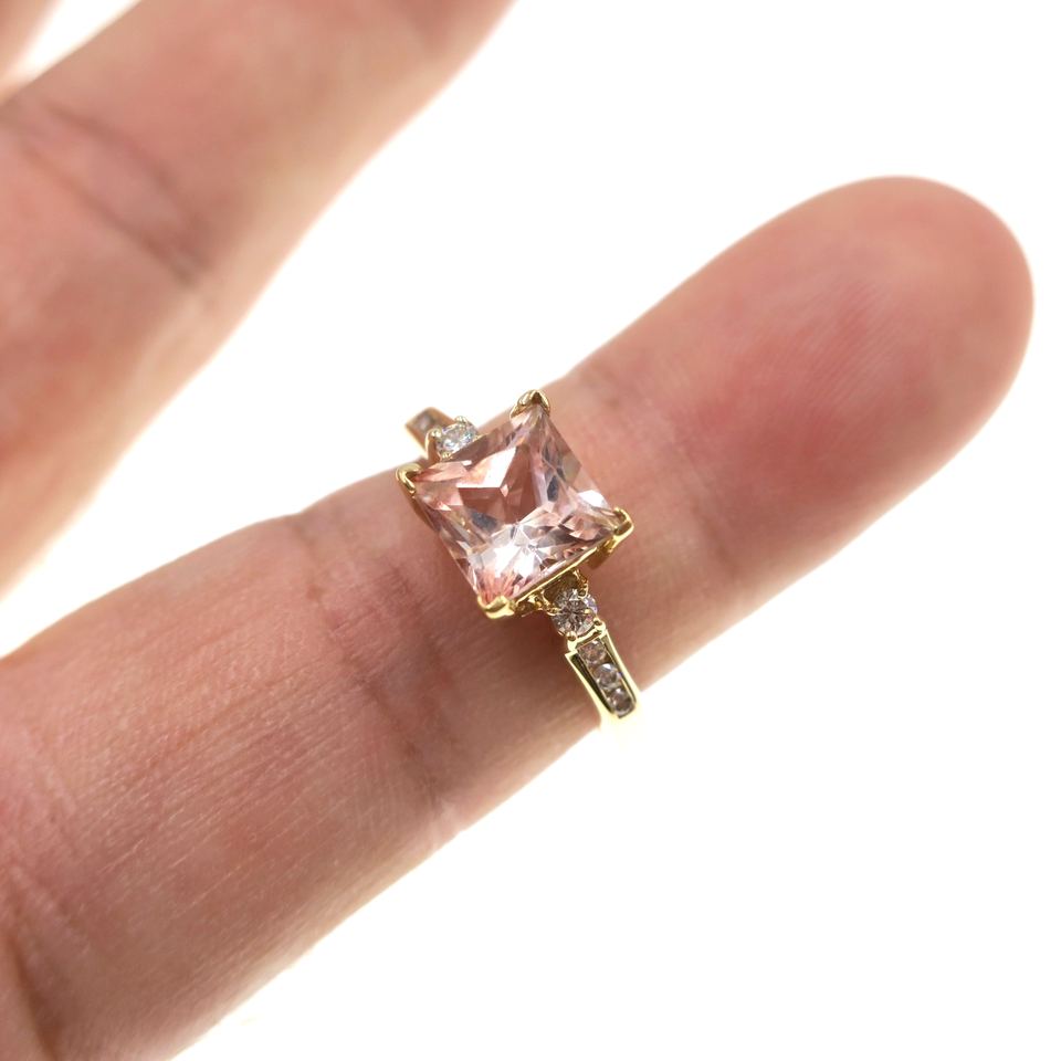 14k Solid Yellow Gold Natural Morganite and Diamond Ring Size 8.25 | eBay