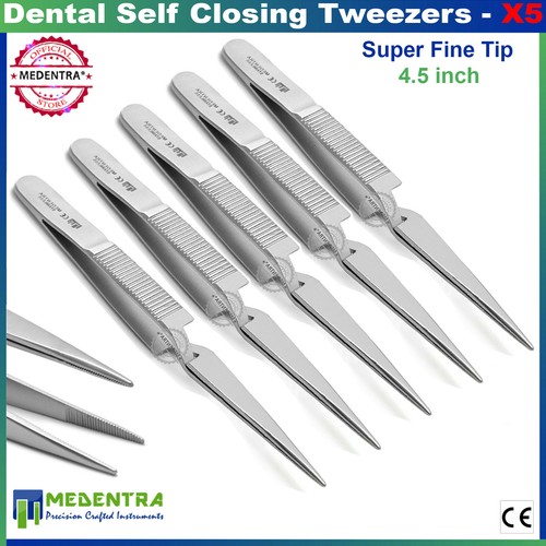 Dental Self Closing Dressing Tweezers Surgical Straight Tip Cross ...