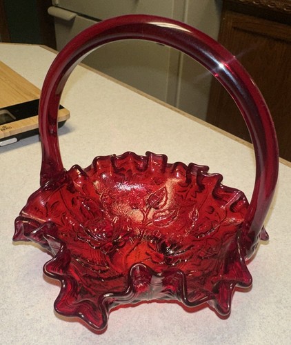 Vintage Fenton Ruby Red Glass Basket With Rose Design | eBay