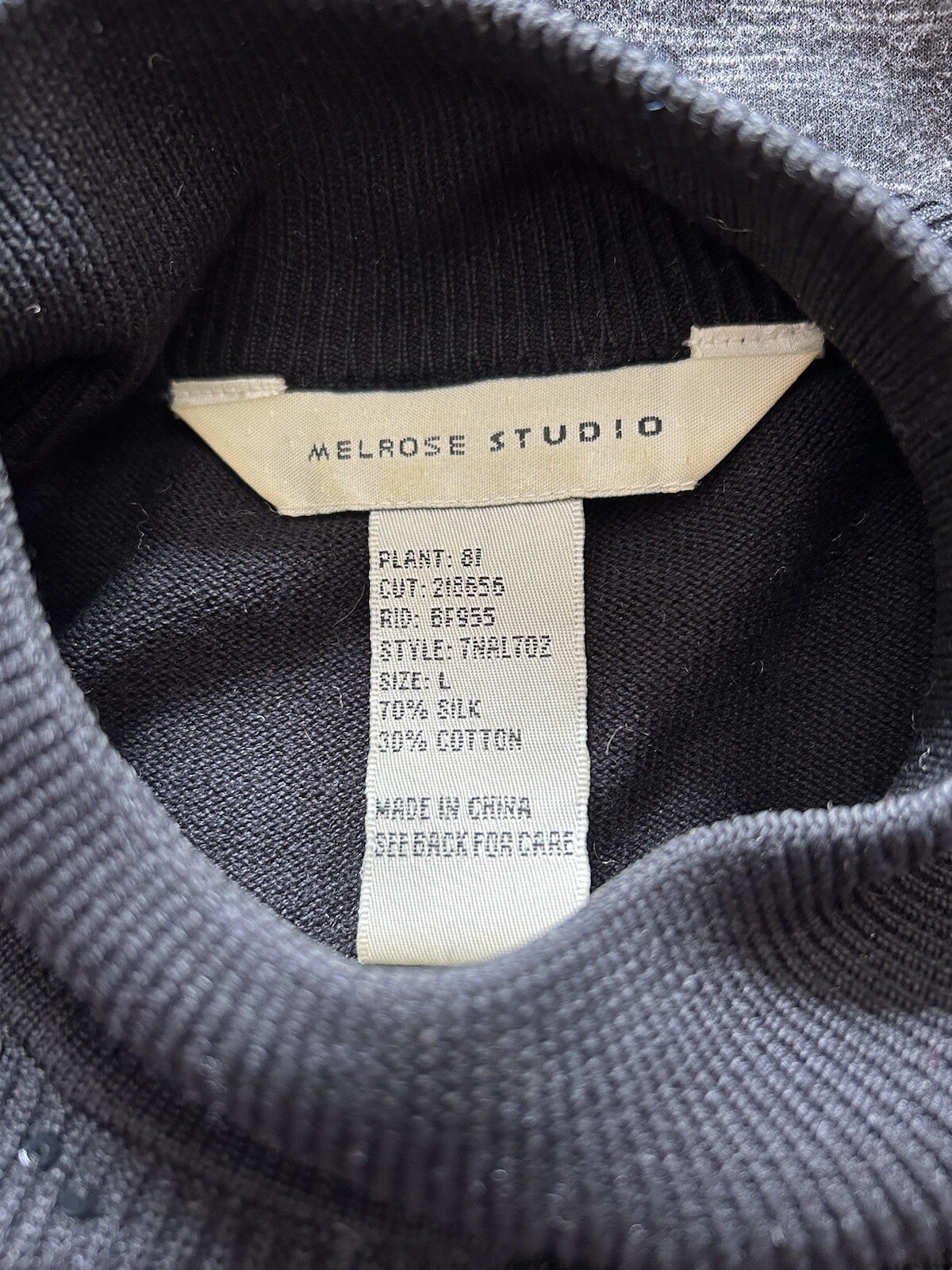 Melrose Studio Womens MEDIUM Sweater Black Silk Blend Sequin Mock ...