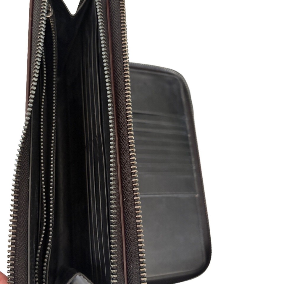 Coach Black Leather Double Zip Travel Organizer Wallet Wristlet EB7104 ...