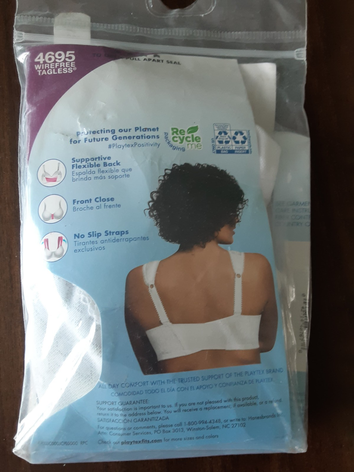 NEW Playtex 4695 18 Hour Wireless Full Coverage White Bra Front Close ...