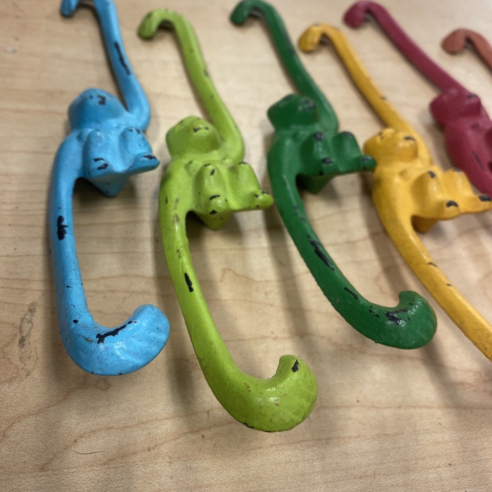 Vintage Set of 6 Heavy Duty Cast Colored Iron Monkey Hooks - 8 Inch ...