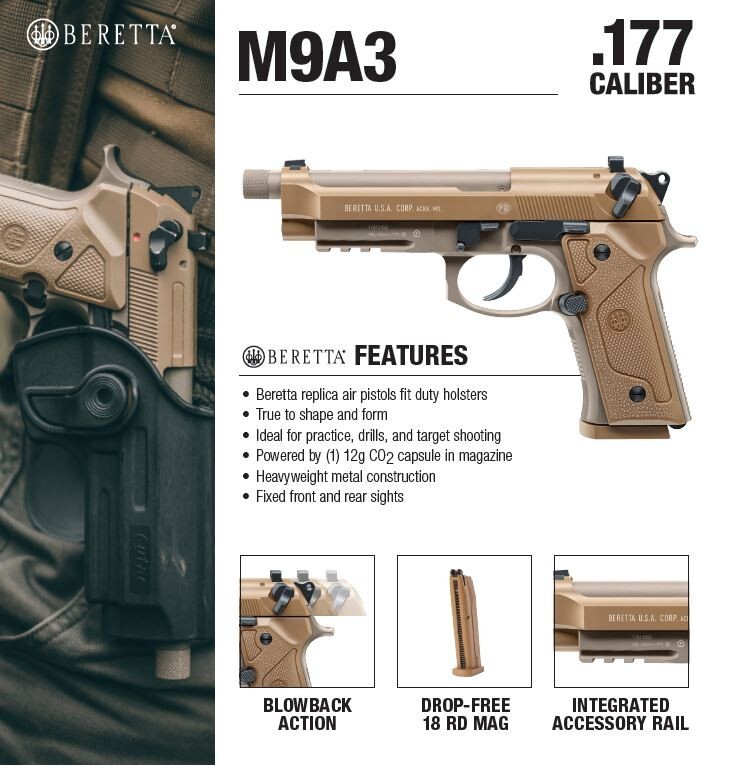 Umarex Beretta M9A3 Full Auto CO2 .177 Cal Blowback Air Pistol FDE ...
