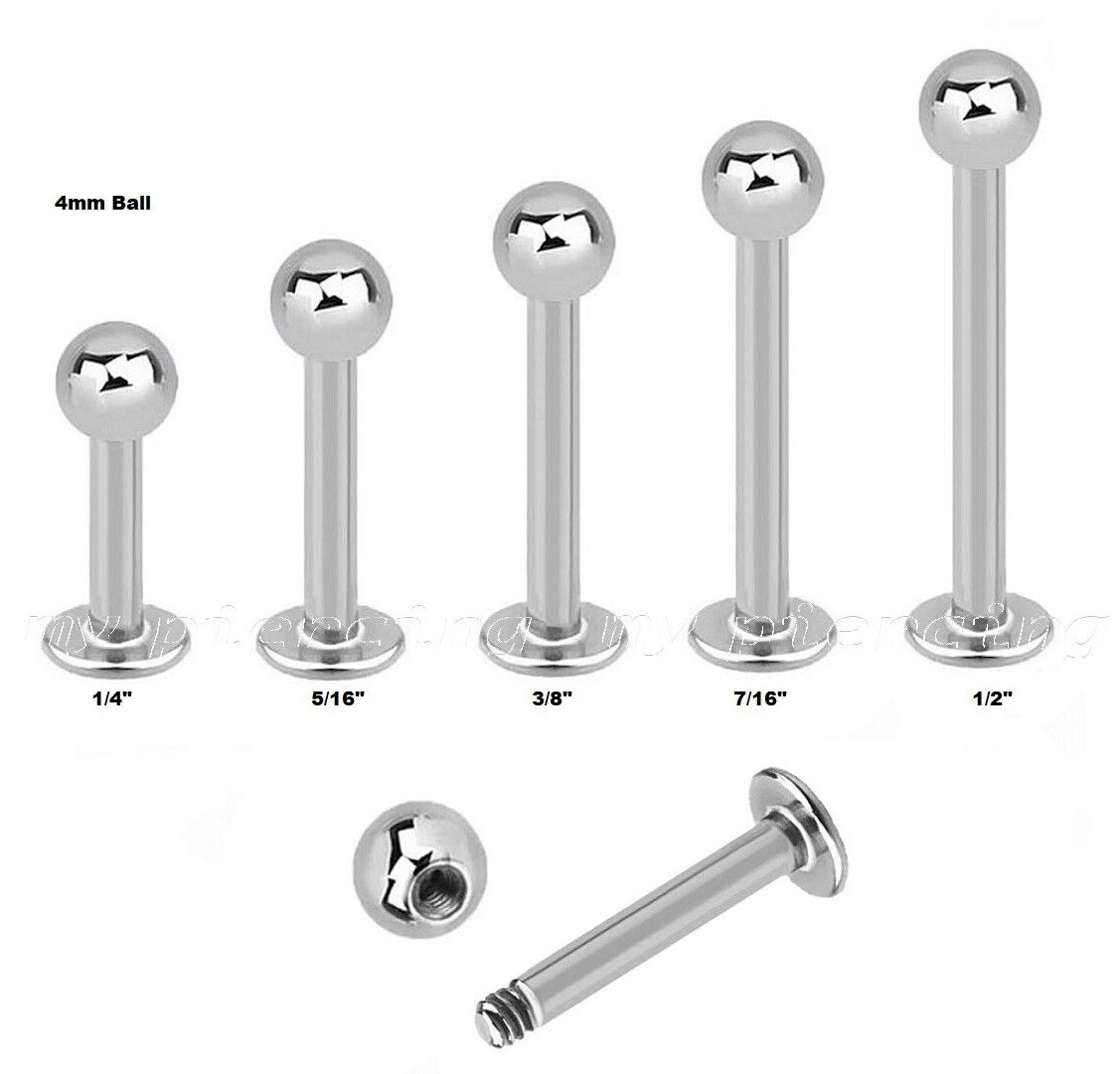 2pcs. 14G 4mm Ball 316L Surgical Steel Chin Labret Monroe Tragus 1/4 ...