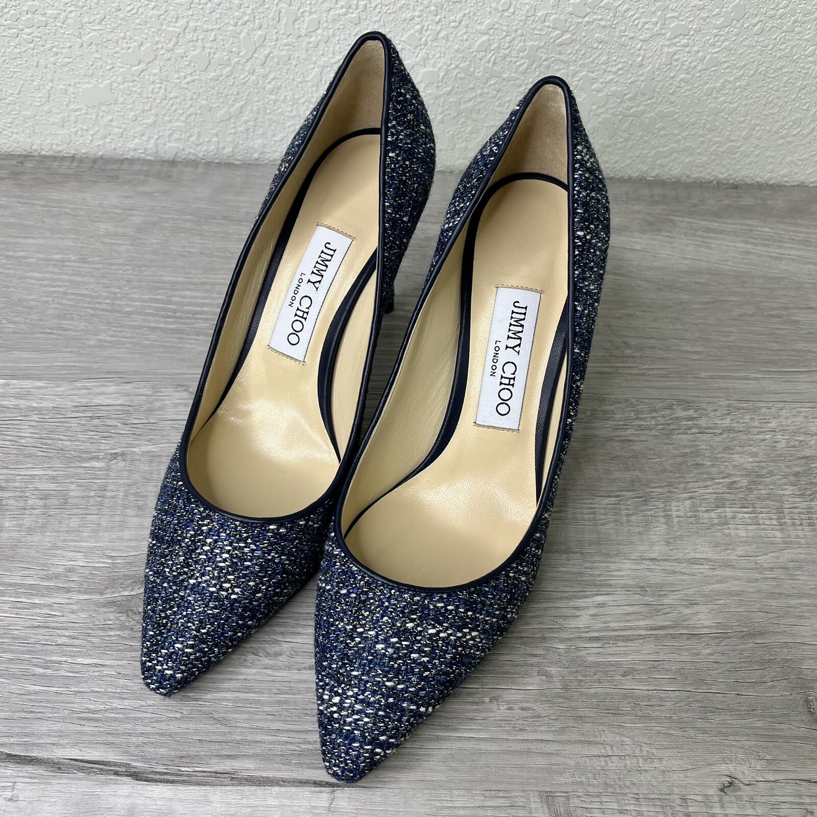 Jimmy Choo Women's 'Romy' 85 Navy Metallic Tweed Poin… - Gem