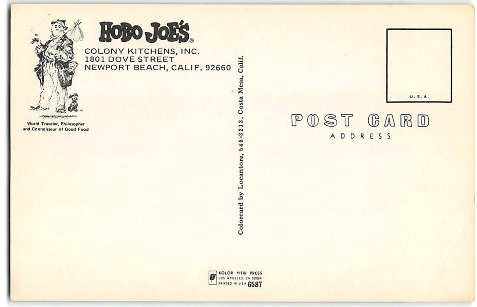 HOBO JOE'S Newport Beach, CA Hammock Comic Roadside 1960s Vintage ...
