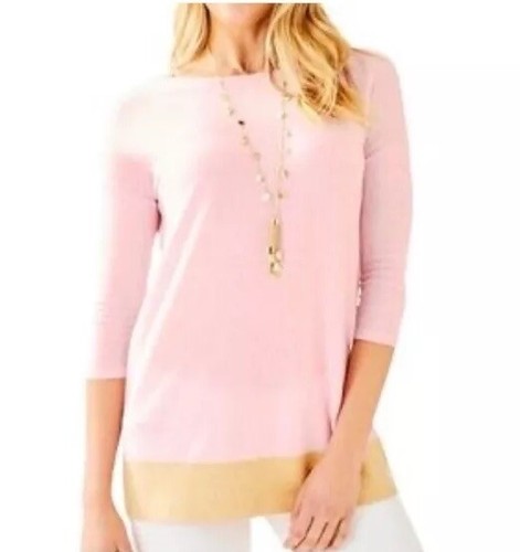 $128 NWOT Lilly Pulitzer Dayna Coolmax Sweater Pink Tropics Tint Tan ...