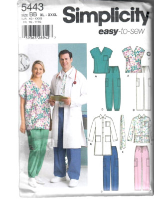Scrubs Pattern Top Pants LAB Coat Men & Women Simplicity 5443 SZ XL-XXL ...