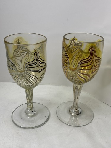 Marc S Boutte Signed Art Glass Wine Glasses Goblets Set Of 2 | eBay