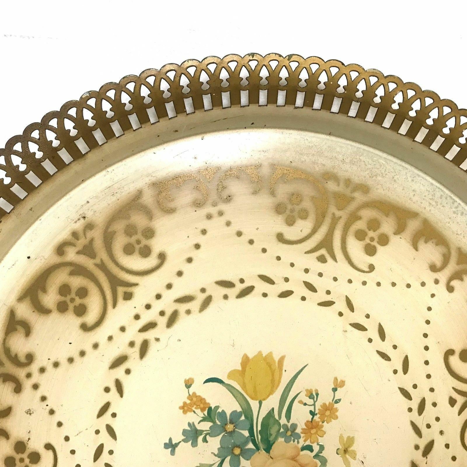 Vintage Mustard Yellow Reticulated Round Tole Tray | eBay
