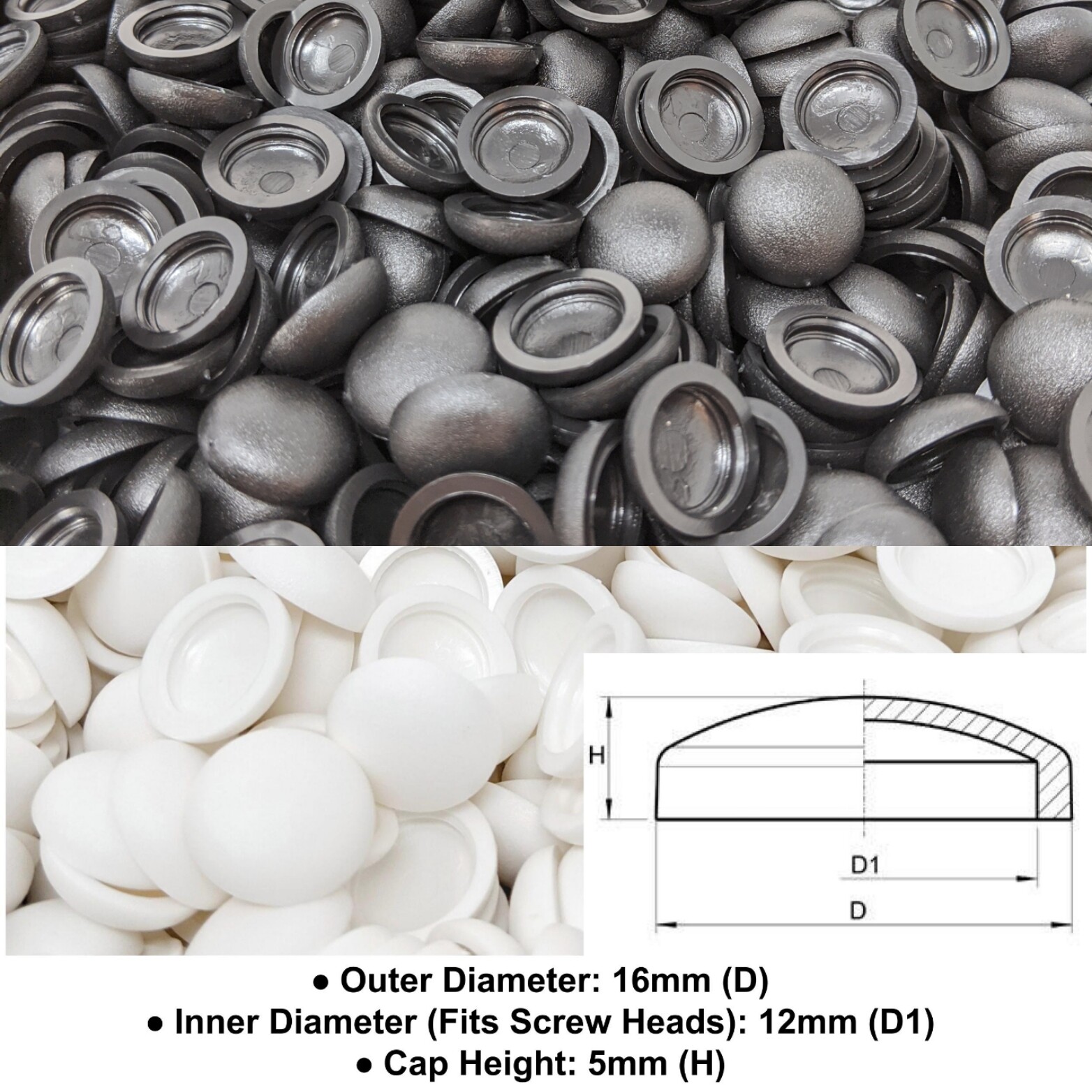 Push On Screw Caps Domed, Round & Pan Head Screws-Made in Germany-WHITE ...