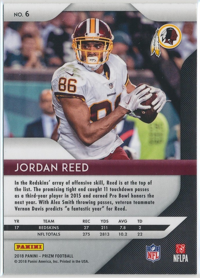 Jordan Reed - Washington Redskins - 2018 Panini Prizm Football - Base ...