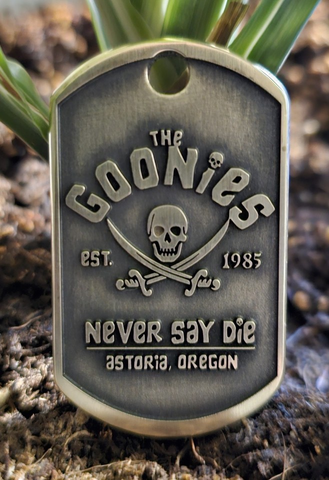 Goonies 'Never Say Die' Solid Brass Dog Tag – Laser Engraved Keychain ...