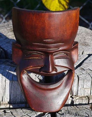 VINTAGE Hand Carved Wood Tiki Mask Comedy 1960's | eBay